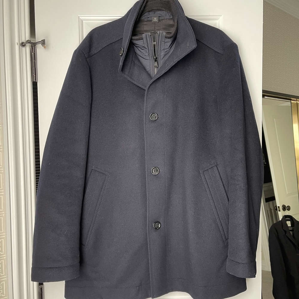 Hugo Boss Navy Wool Cashmere Coat - Gem